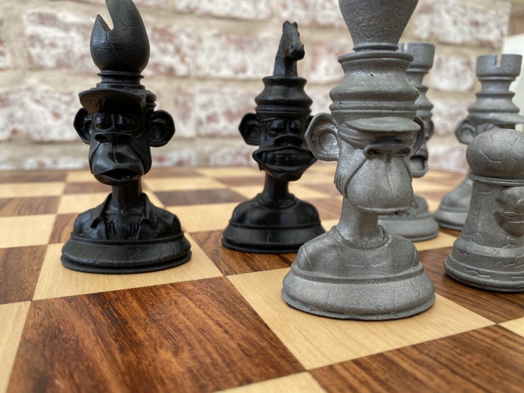 The Bored Ape Yacht Club Chess Set in Black and Silver - ChessBaron ...