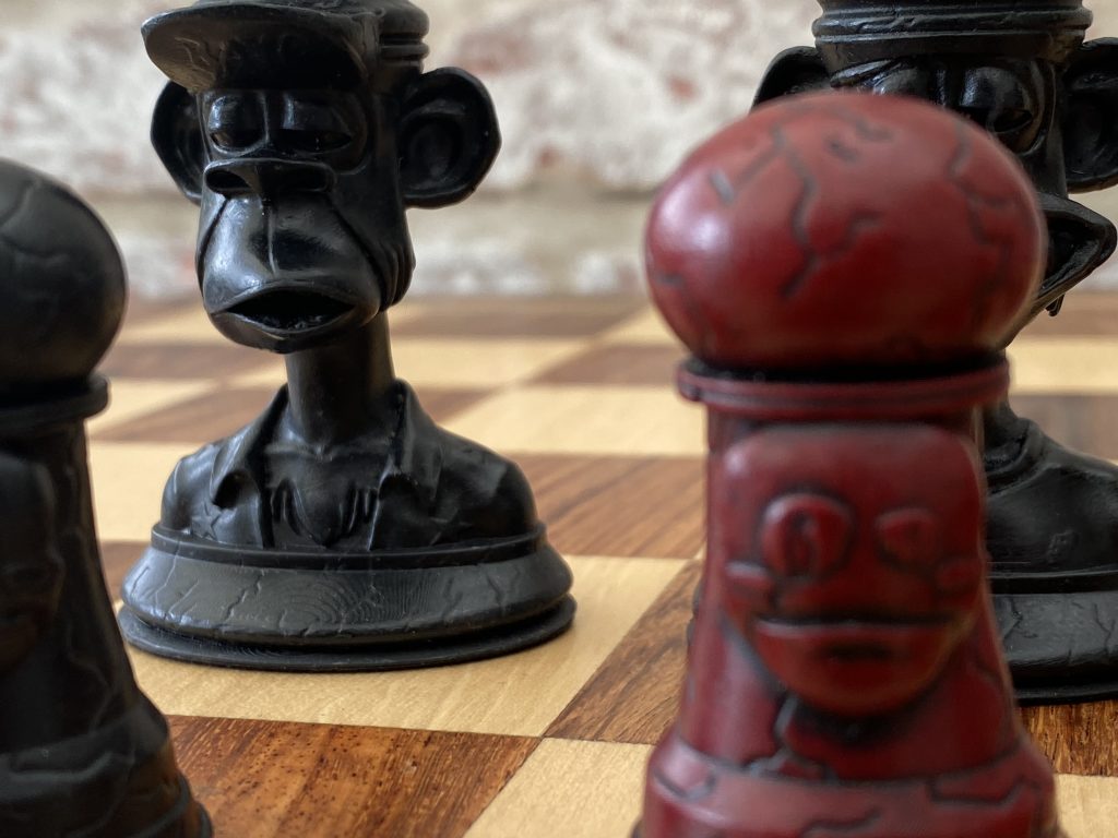 The Bored Ape Yacht Club Chess Set in Black and Red - ChessBaron Chess ...
