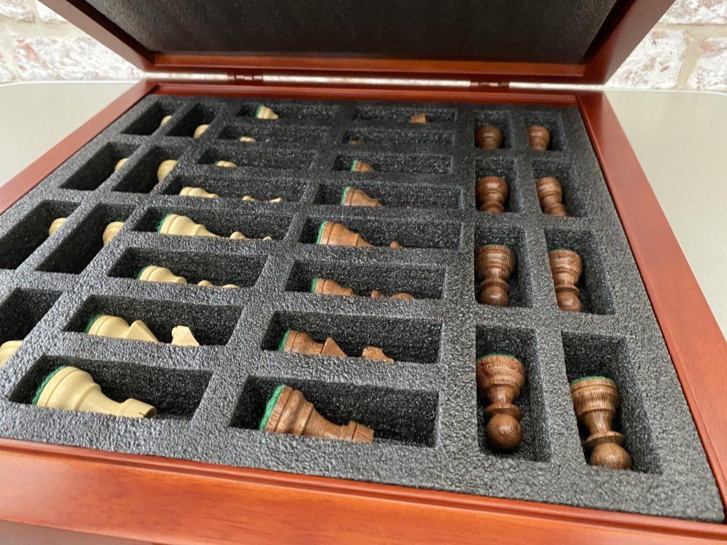 Complete Chess Set with Board, 16" Cabinet and Weighted Chess Pieces ...