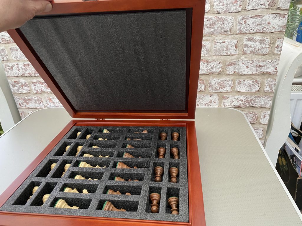Complete Chess Set with Board, 16" Cabinet and Weighted Chess Pieces ...