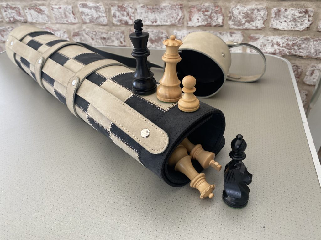 Rollup Thick Black/Cream Leather Chess Case, Mat and Weighted Chess ...