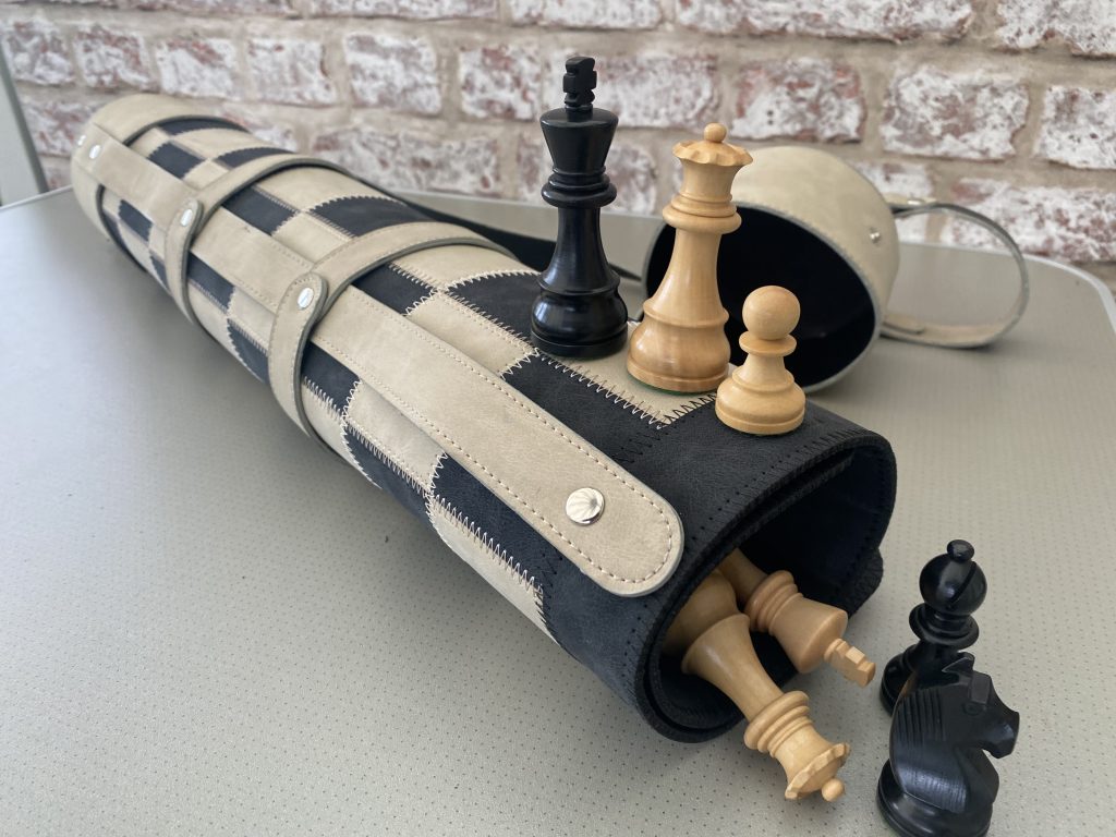 Rollup Thick Black/Cream Leather Chess Case, Mat and Weighted Chess ...