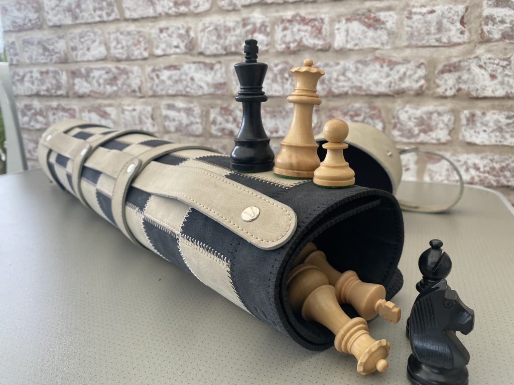 Rollup Thick Black/Cream Leather Chess Case, Mat and Weighted Chess ...