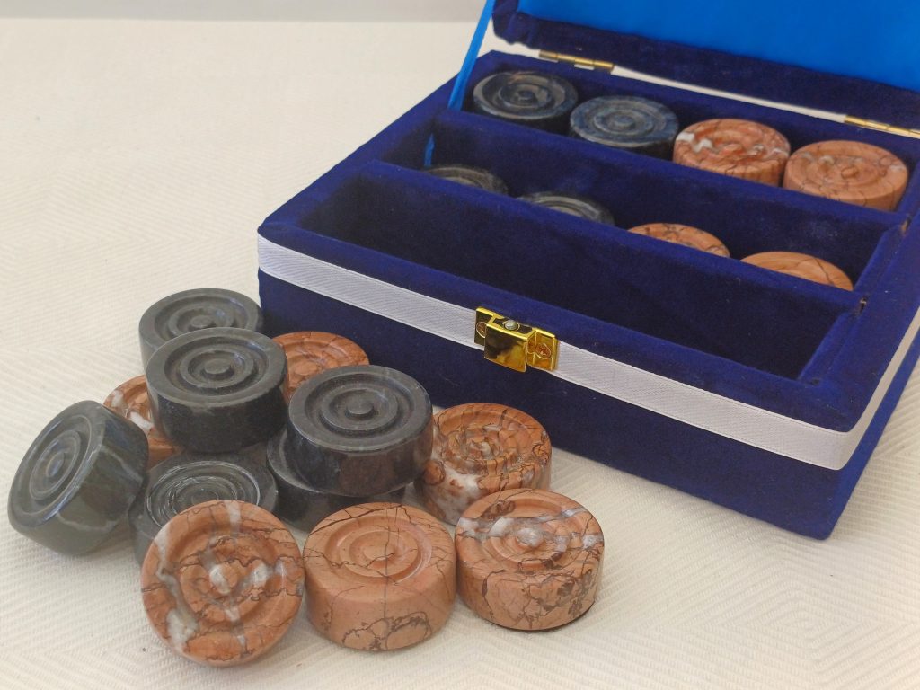 Italian Marina and Black Marble Checkers Pieces - ChessBaron Chess Sets ...