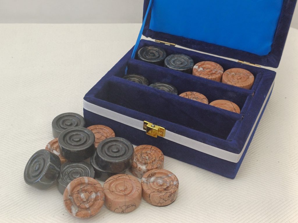 Italian Marina and Black Marble Checkers Pieces - ChessBaron Chess Sets ...