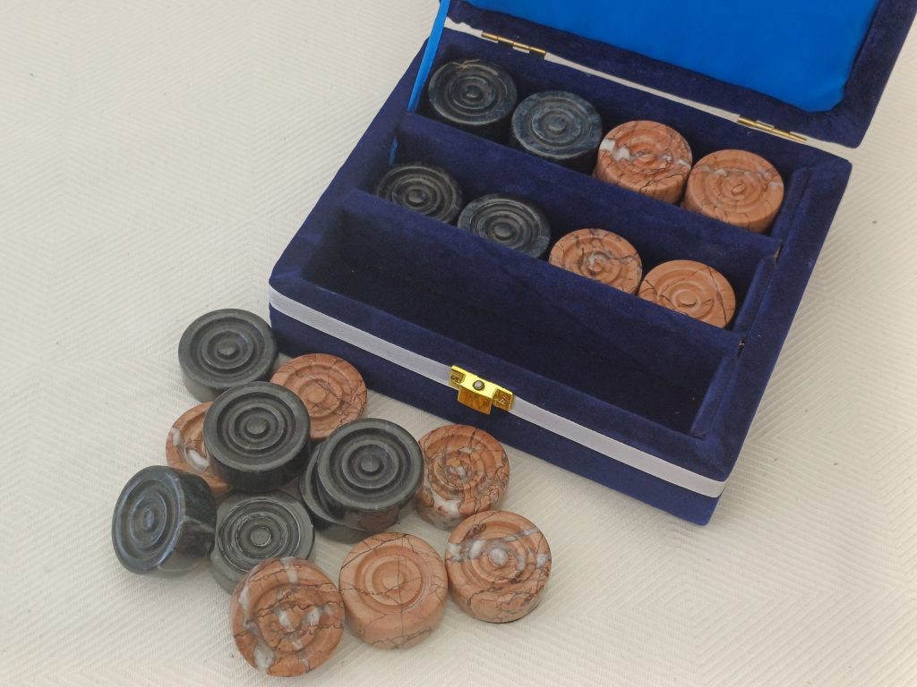 Italian Marina and Black Marble Checkers Pieces - ChessBaron Chess Sets ...