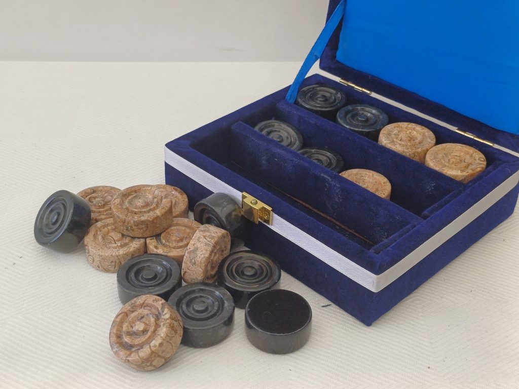 Black Pearl Marble and Coral Checkers Pieces - ChessBaron Chess Sets ...