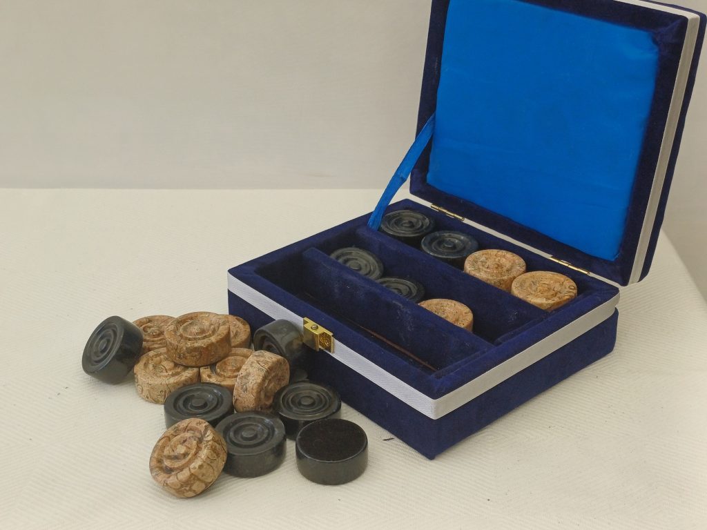 Black Pearl Marble and Coral Checkers Pieces - ChessBaron Chess Sets ...